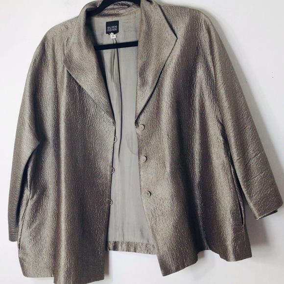 Eileen Fisher | Jackets & Coats | Eileen Fisher Silk Jacket Gold Bronze Large Women Classic ...